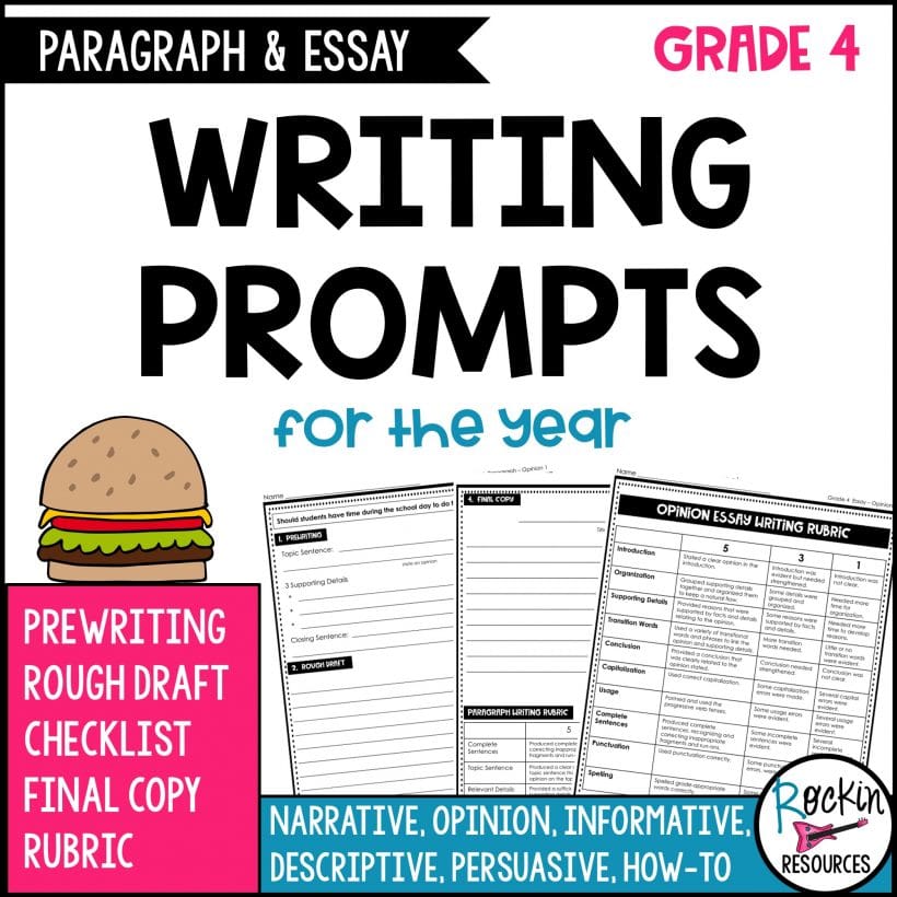 4th Grade Writing Prompts for Paragraph and Essay Writing - Rockin ...
