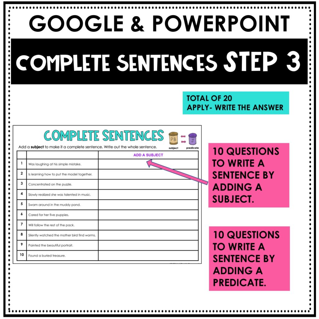 4th Grade Digital Step By Step Complete Sentences Practice Rockin