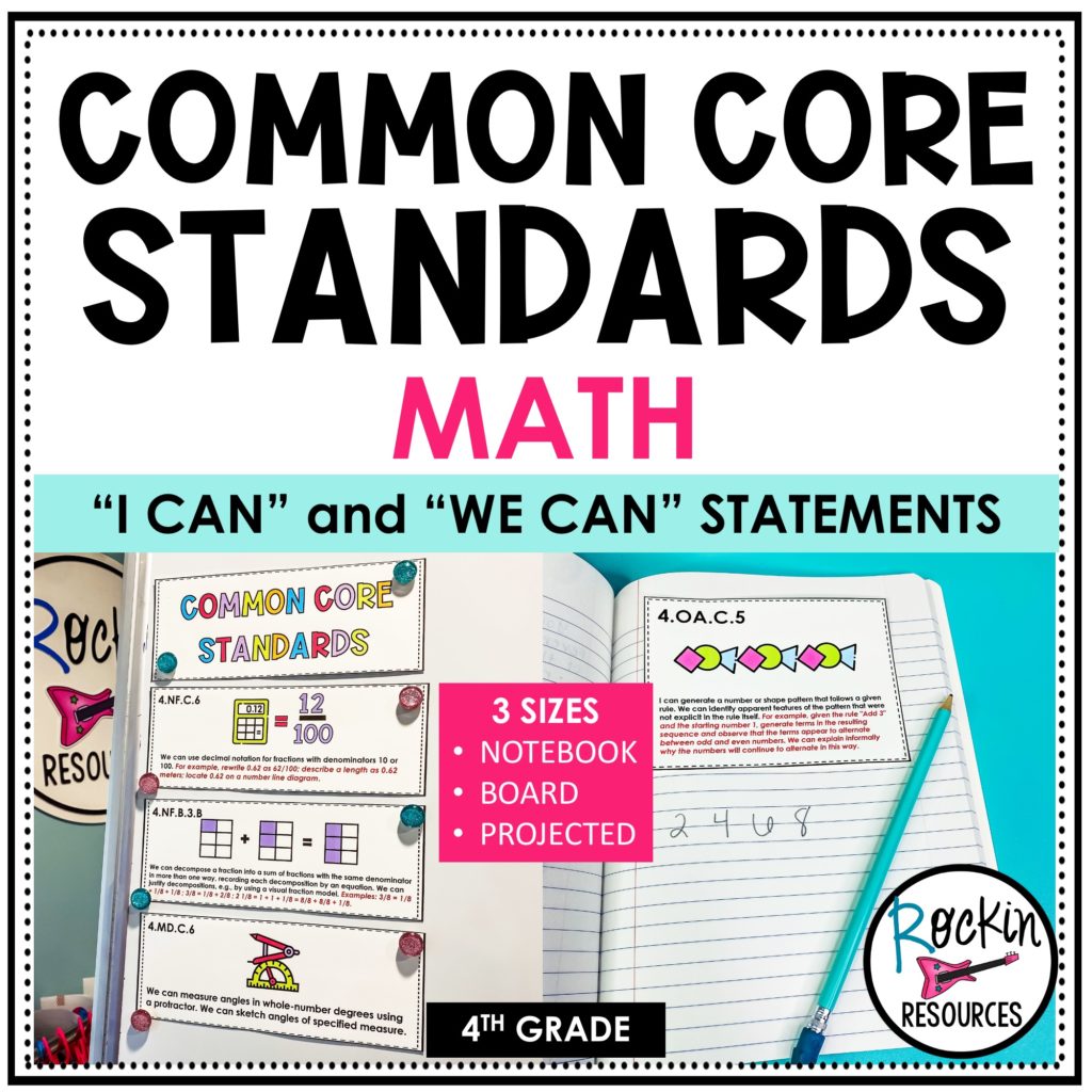 Common Core Standards "I can" and "We can" Statements 4th Grade Math ...