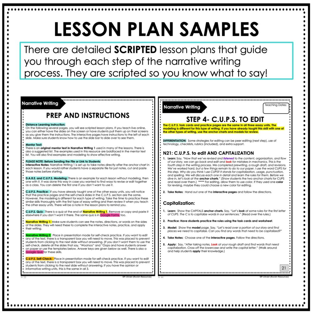 8th Grade Narrative Writing - Printable Version - Middle School - Model ...