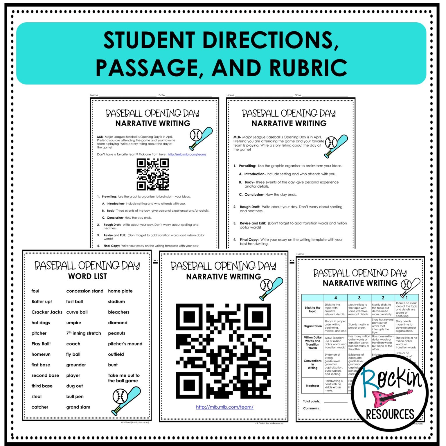 Baseball Opening Day Narrative Writing - Rockin Resources