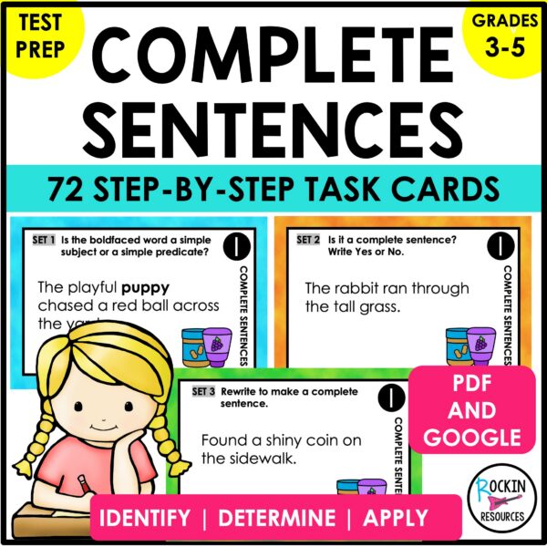 Complete Sentences Task Cards | Subjects & Predicates | Step-by-Step ...