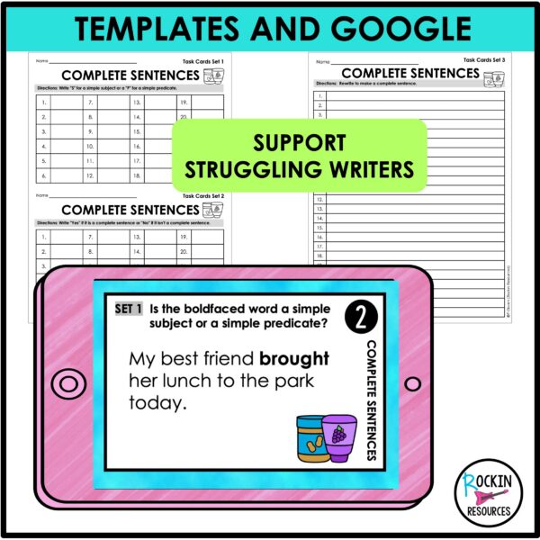 Complete Sentences Task Cards | Subjects & Predicates | Step-by-Step ...