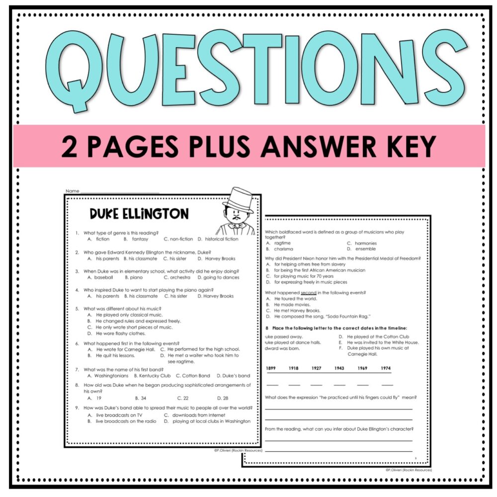 Duke Ellington Biography and Questions, Black History Month - Rockin ...