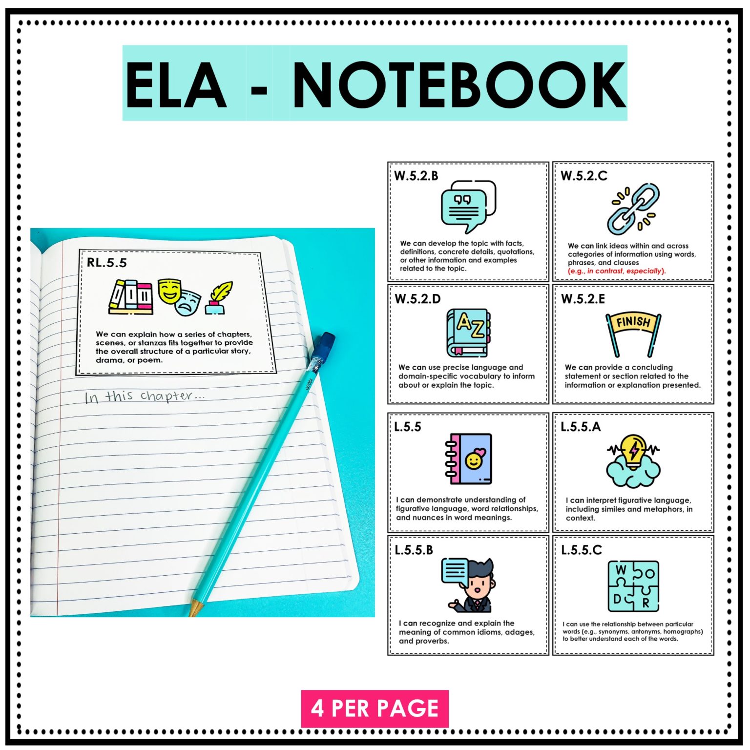 Common Core Standards "I can" and "We can" Statements 5th Grade ELA ...