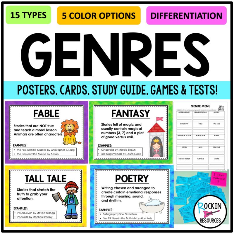 Genre Anchor Charts, Notebook Cards, Study Guide and Test - Rockin ...