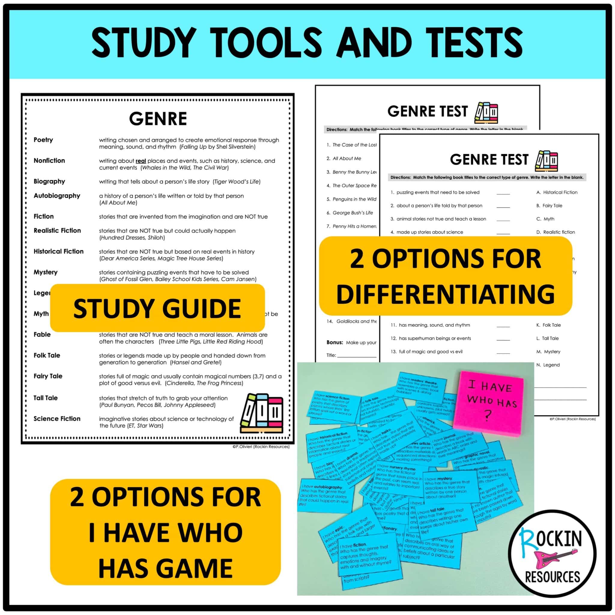 Genre Anchor Charts, Notebook Cards, Study Guide and Test - Rockin ...
