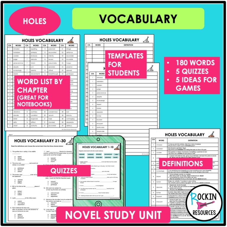 HOLES NOVEL STUDY - HOLES NOVEL UNIT - HOLES CHAPTER QUESTIONS - Rockin ...