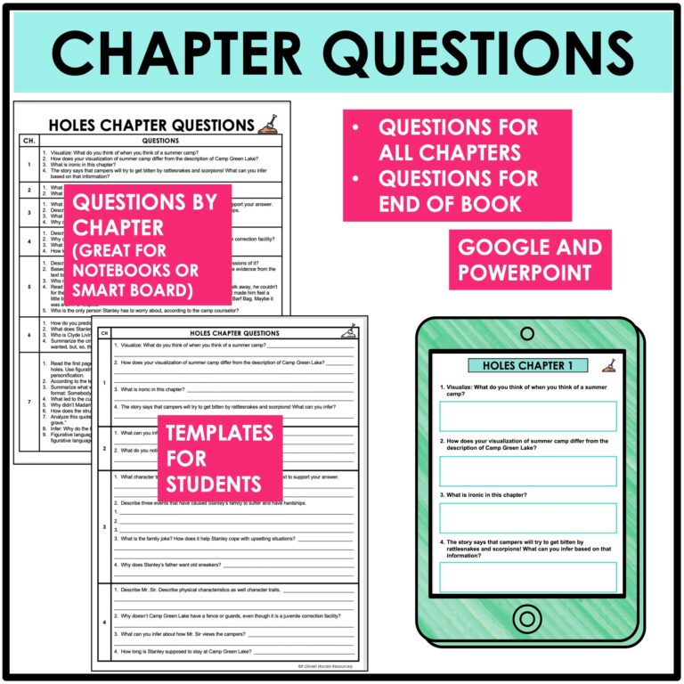 HOLES NOVEL STUDY - HOLES NOVEL UNIT - HOLES CHAPTER QUESTIONS - Rockin ...