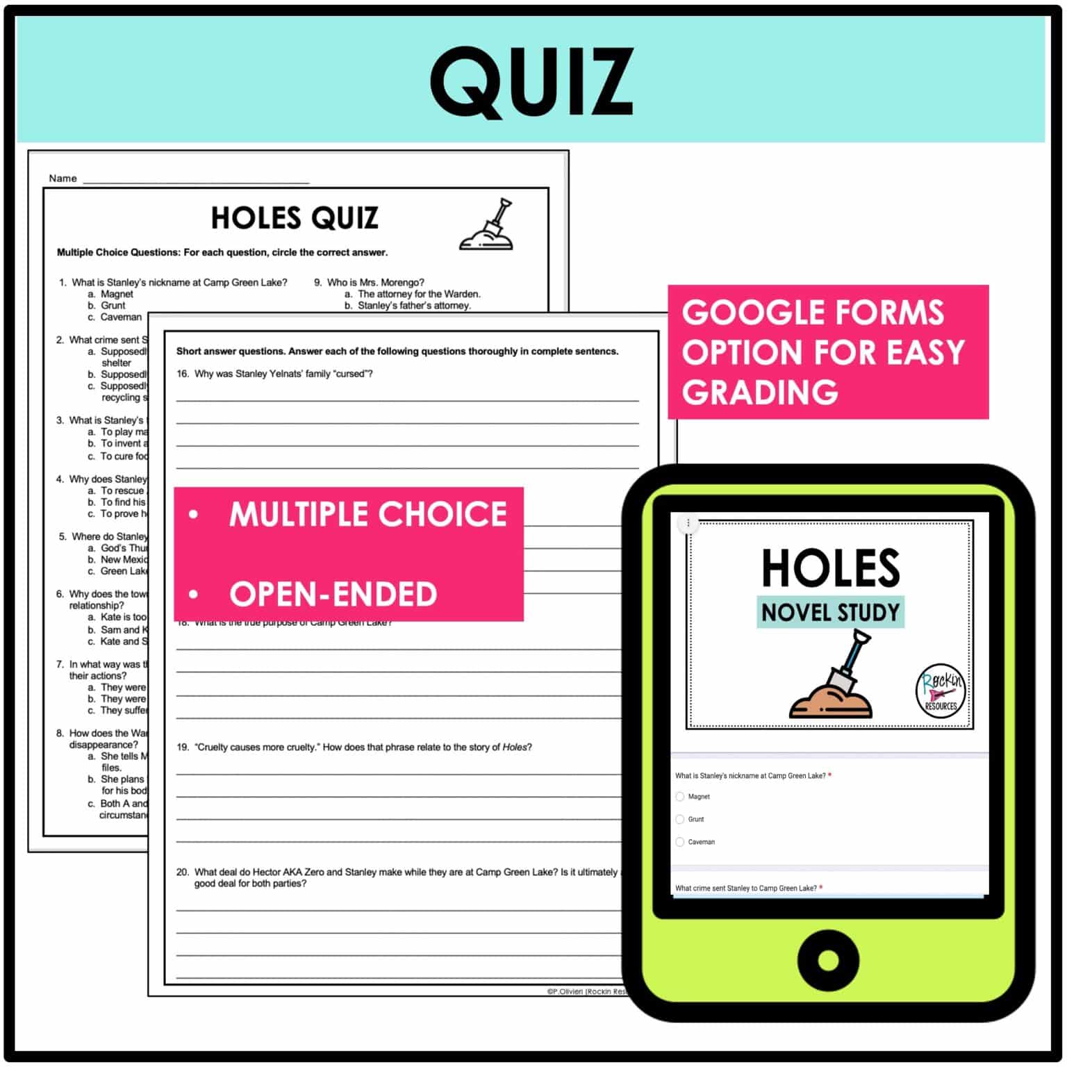 HOLES NOVEL STUDY - HOLES NOVEL UNIT - HOLES CHAPTER QUESTIONS - Rockin ...