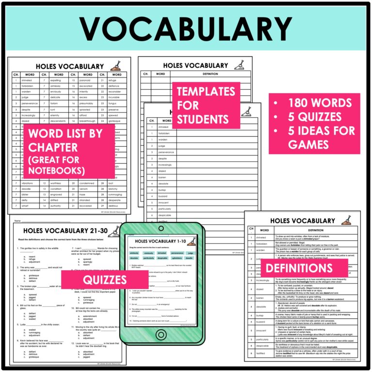 HOLES NOVEL STUDY - HOLES NOVEL UNIT - HOLES CHAPTER QUESTIONS - Rockin ...