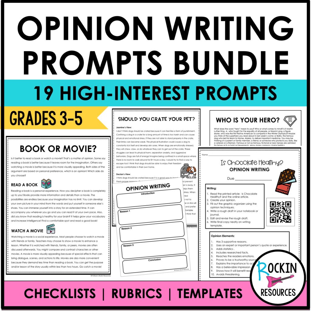 Opinion Writing Prompts Bundle - Rockin Resources