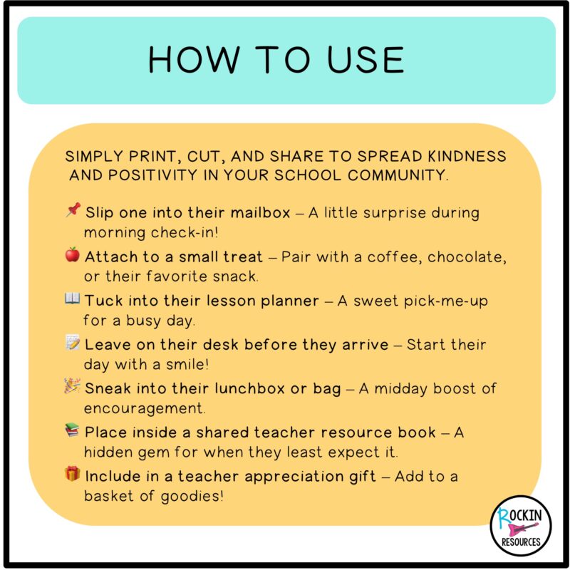 POSITIVE NOTES FOR TEACHERS - TEACHER BESTIE NOTES - Rockin Resources
