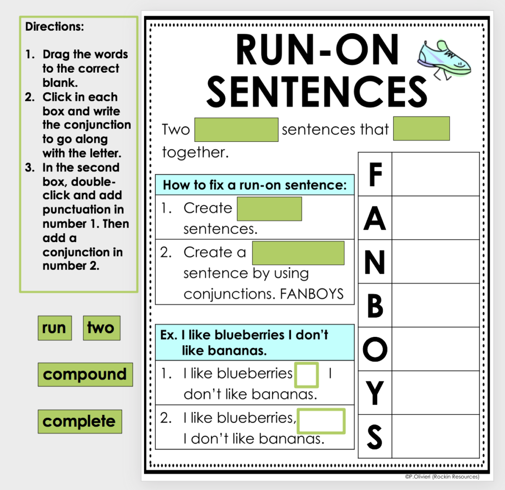 Writing Mini Lesson #4- Run-On Sentences - Rockin Resources