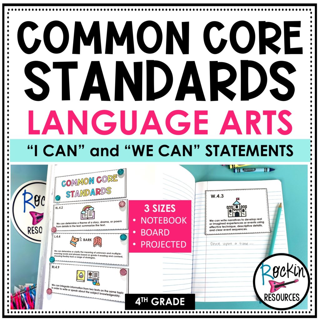 Common Core Standards "I can" and "We can" Statements 4th Grade ELA ...