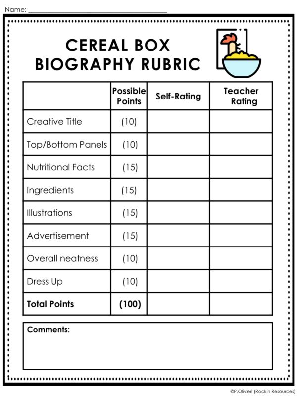 Book Report- Cereal Box Biography - Rockin Resources