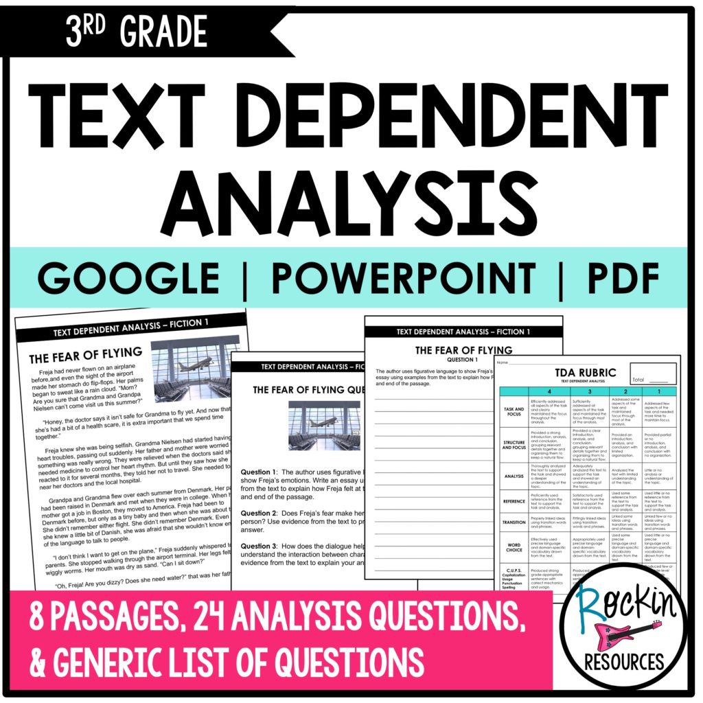 3rd Grade Text Dependent Analysis (TDA) Text Evidence Writing - Rockin ...