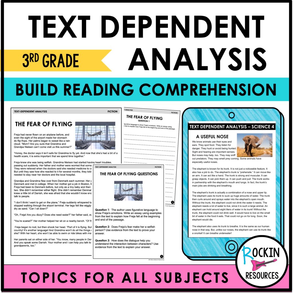 3rd Grade Text Dependent Analysis (TDA) Text Evidence Writing - Rockin ...