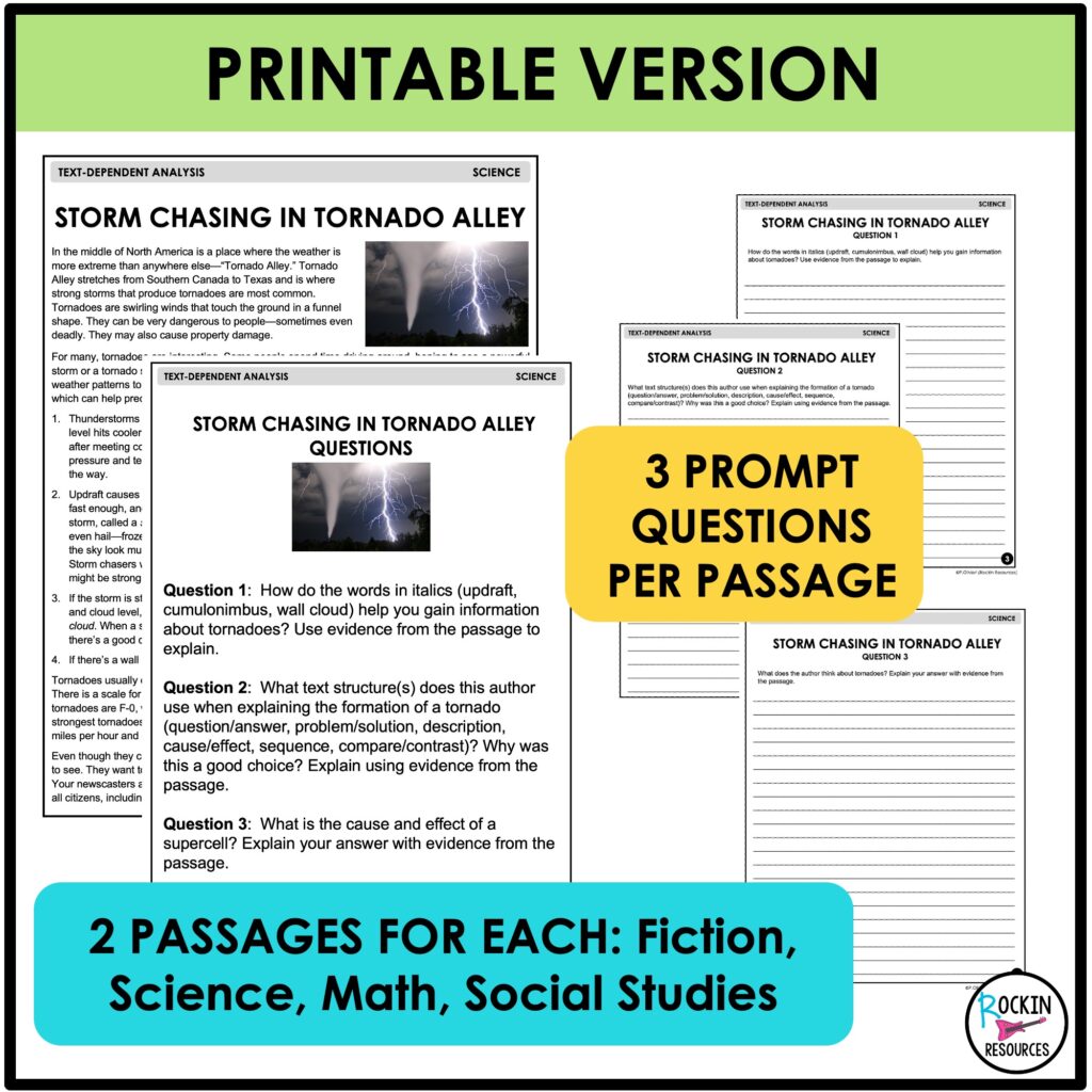 4th Grade Text Dependent Analysis (TDA) Text Evidence Writing - Rockin ...