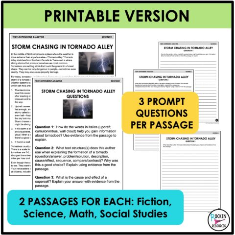4th Grade Text Dependent Analysis (TDA) Text Evidence Writing - Rockin ...