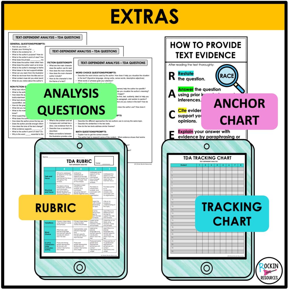 5th Grade Text Dependent Analysis (TDA) Text Evidence Writing - Rockin ...