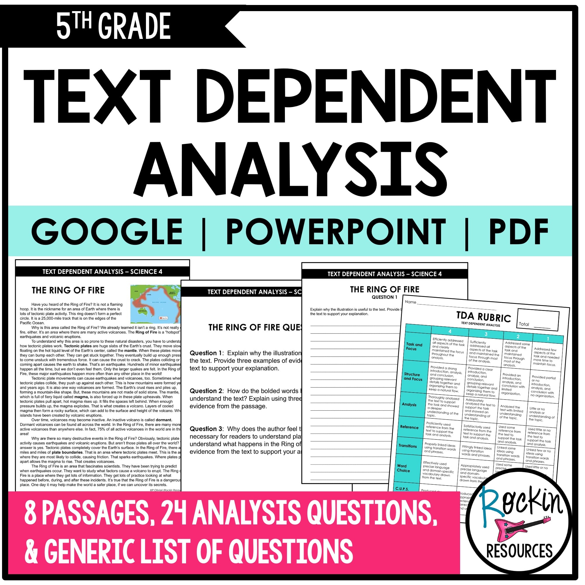 5th Grade Text Dependent Analysis (TDA) Text Evidence Writing - Rockin ...