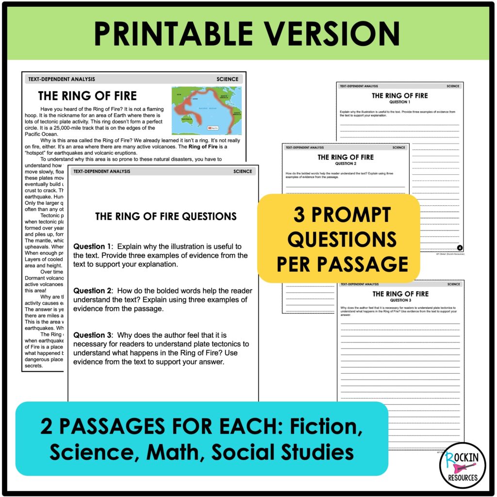 5th Grade Text Dependent Analysis (TDA) Text Evidence Writing - Rockin ...