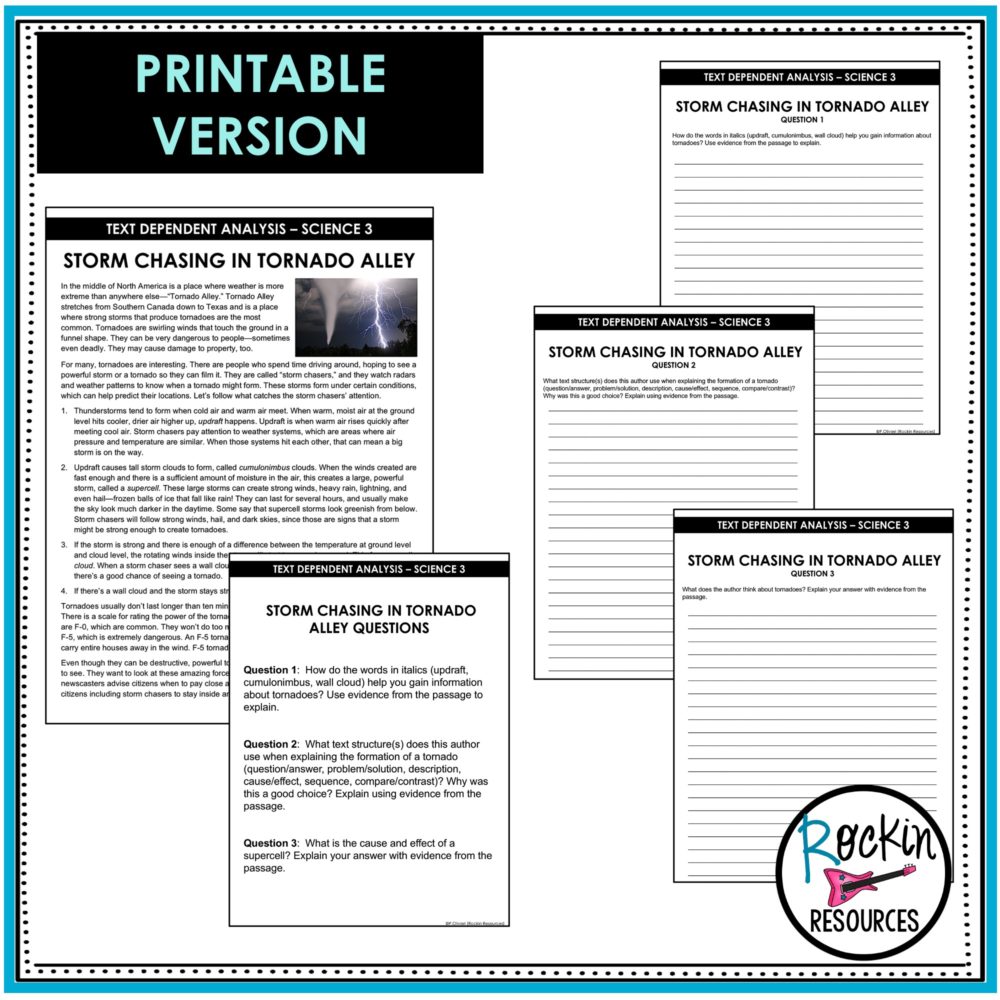 4th Grade Text Dependent Analysis (TDA) Text Evidence Writing - Rockin ...