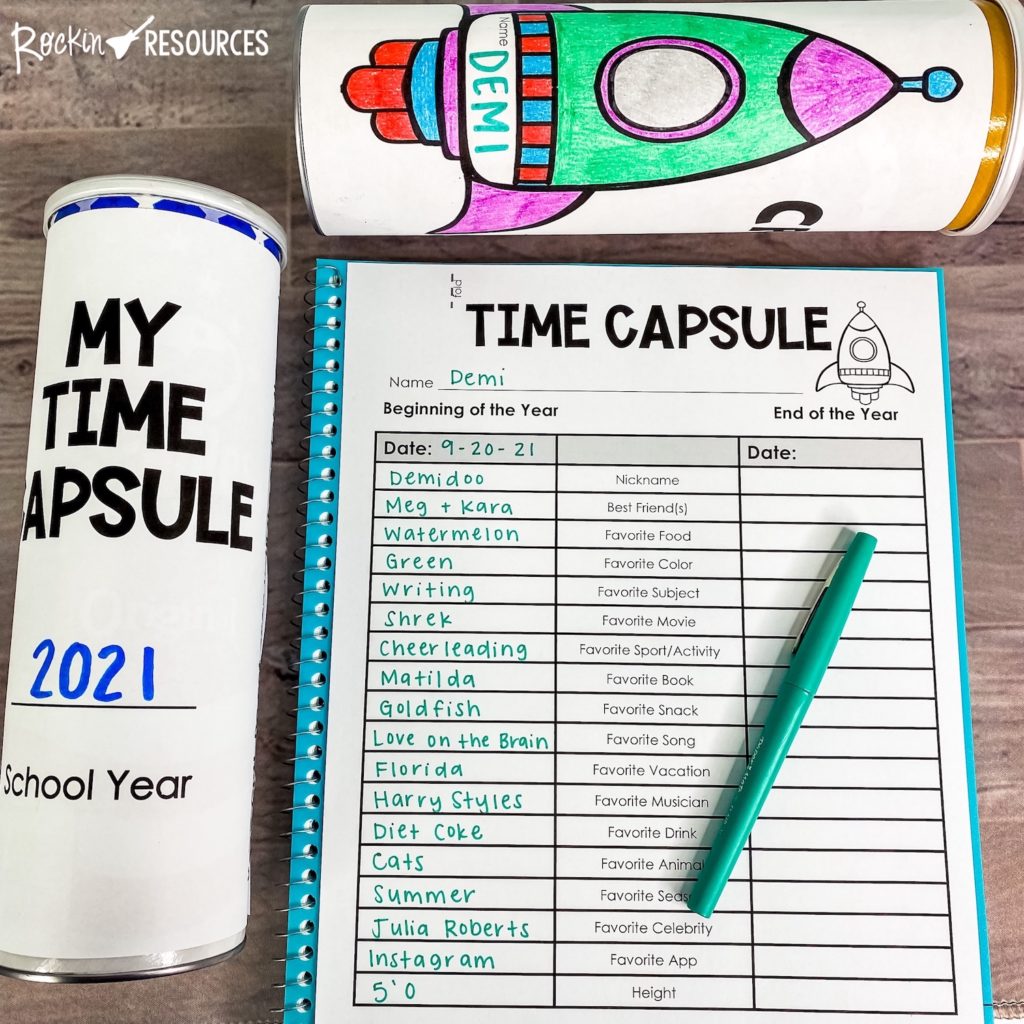 Time Capsule Activity for Back to School and End of Year - Rockin Resources