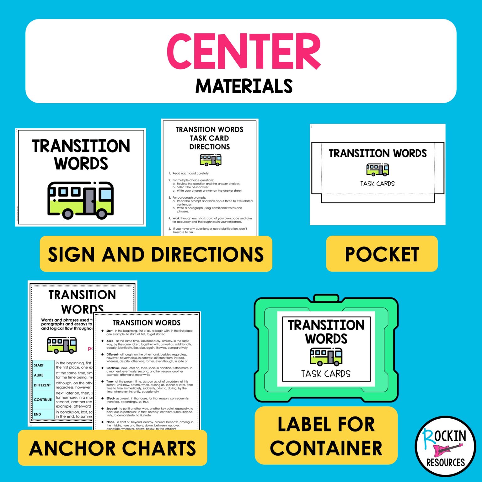 TRANSITION WORDS TASK CARDS, Writing Task Cards, Writing Skills ...