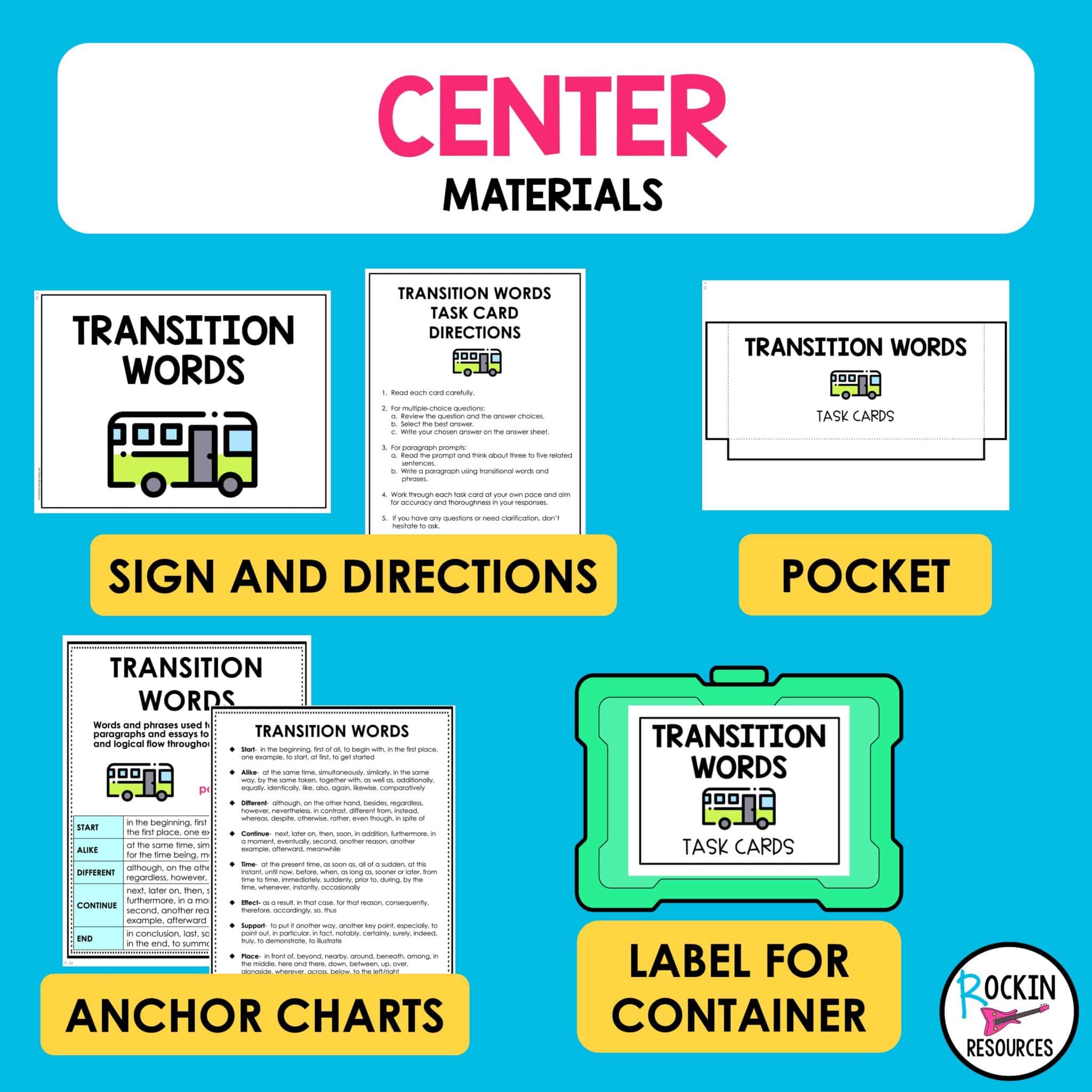 TRANSITION WORDS TASK CARDS, Writing Task Cards, Writing Skills ...