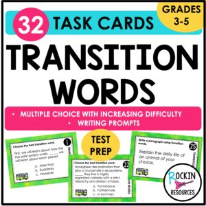 TRANSITION WORDS TASK CARDS, Writing Task Cards, Writing Skills ...