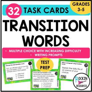 TRANSITION WORDS TASK CARDS, Writing Task Cards, Writing Skills ...