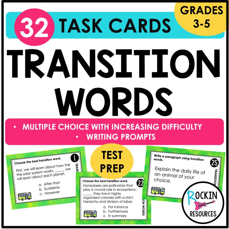 TRANSITION WORDS TASK CARDS, Writing Task Cards, Writing Skills ...