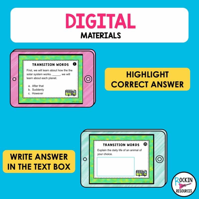 TRANSITION WORDS TASK CARDS, Writing Task Cards, Writing Skills ...