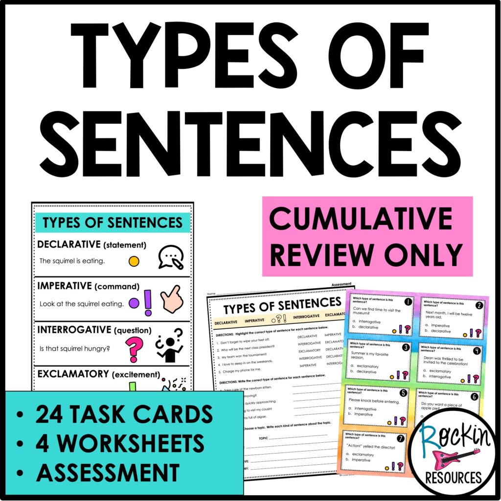 Types of Sentences Cumulative Review | Types of Sentences Assessment ...