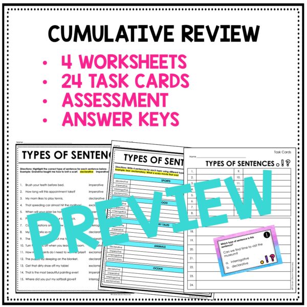 Types of Sentences Cumulative Review | Types of Sentences Assessment ...