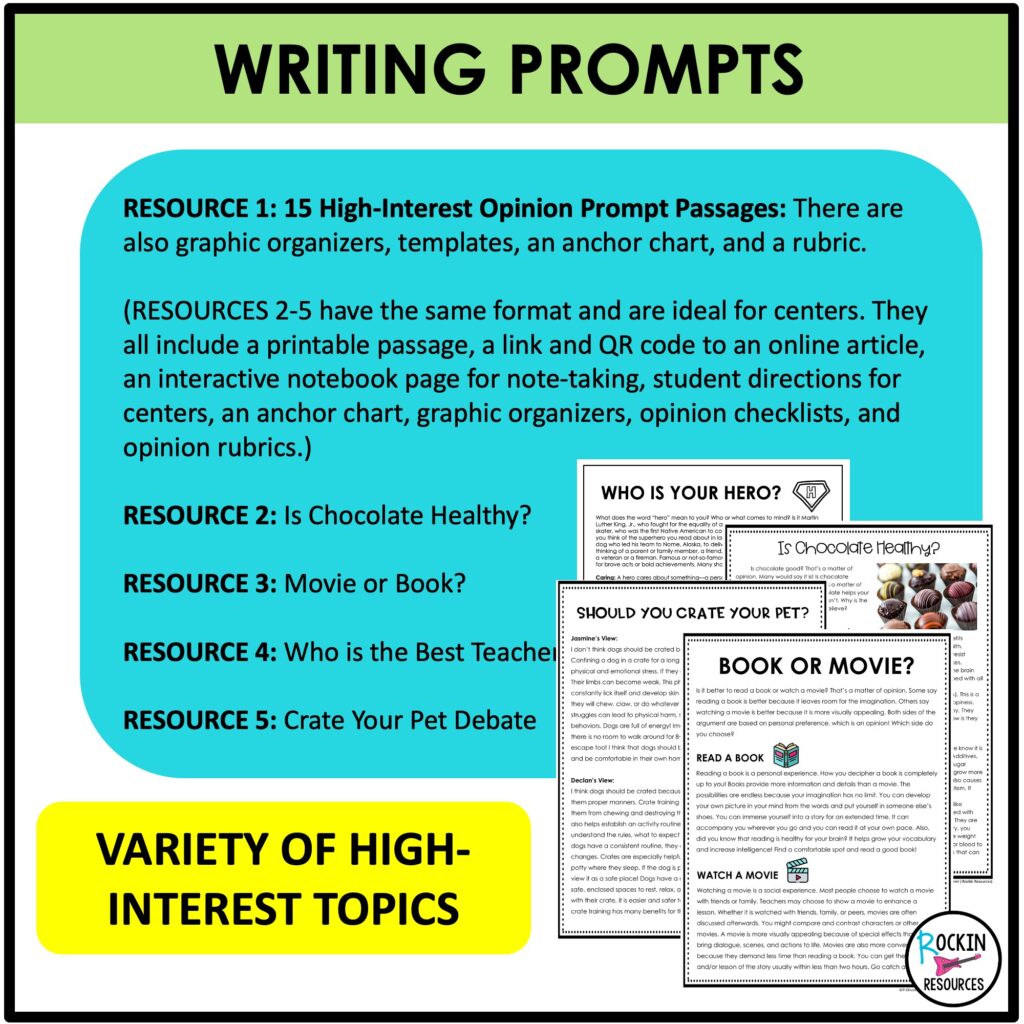 Opinion Writing Prompts Bundle - Rockin Resources