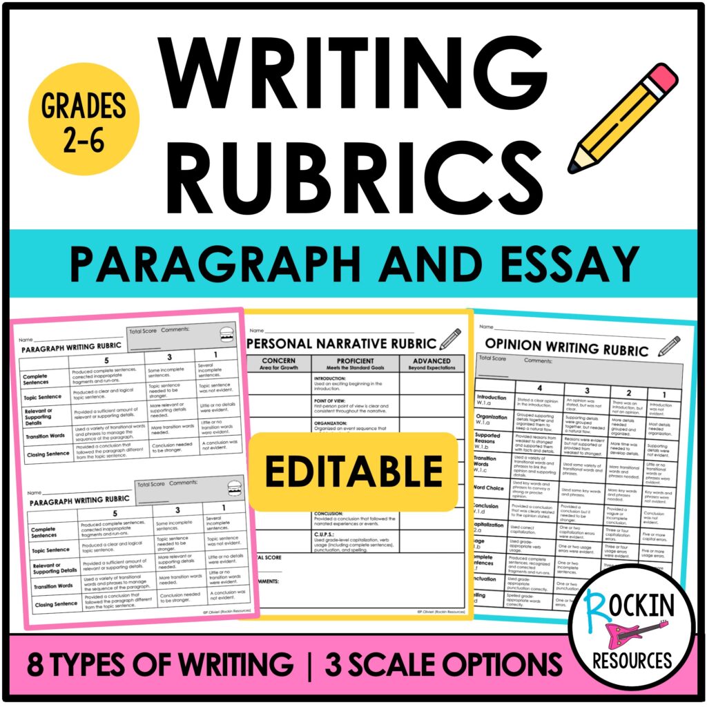 Writing Rubrics for Paragraph and Essay Writing Assignments - Rockin ...