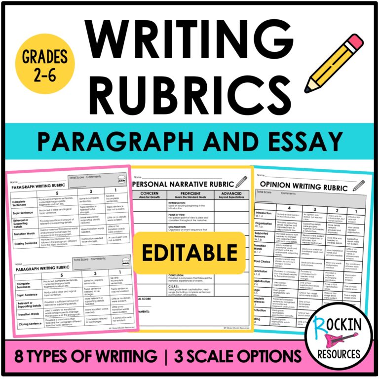 Writing Rubrics for Paragraph and Essay Writing Assignments - Rockin ...