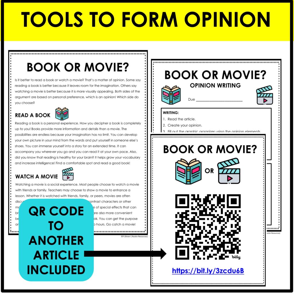 Opinion Writing Prompt: Book or Movie? - Rockin Resources