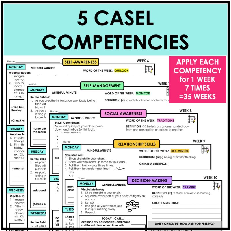 5TH GRADE SOCIAL EMOTIONAL LEARNING JOURNAL WITH CASEL FRAMEWORK ...