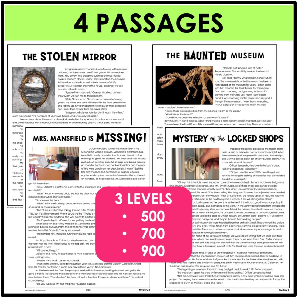 Mystery Passages with Reading Comprehension Questions - Rockin Resources