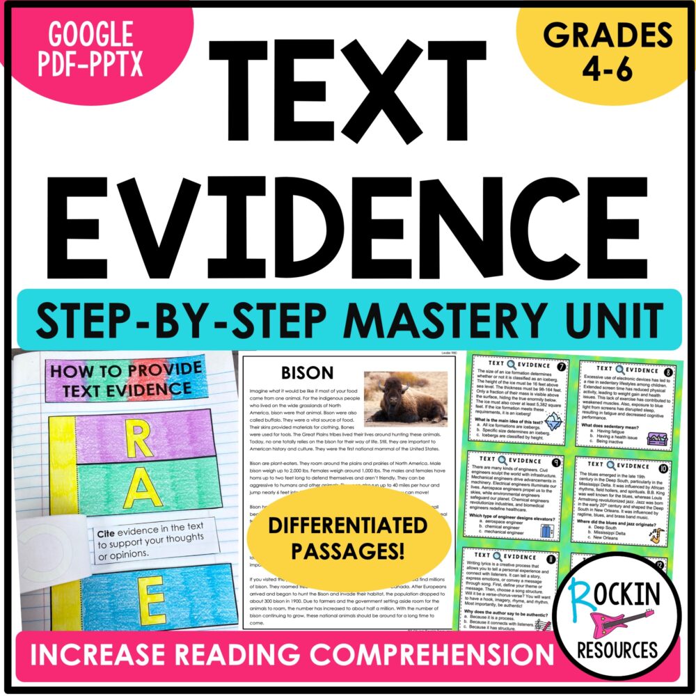 Step-by-Step Text Evidence Unit for Grades 4-6 - Rockin Resources