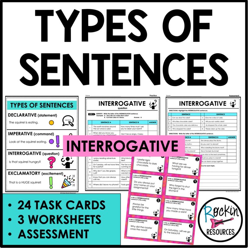 Types of Sentences Task Cards Worksheets Assessment for Interrogative ...