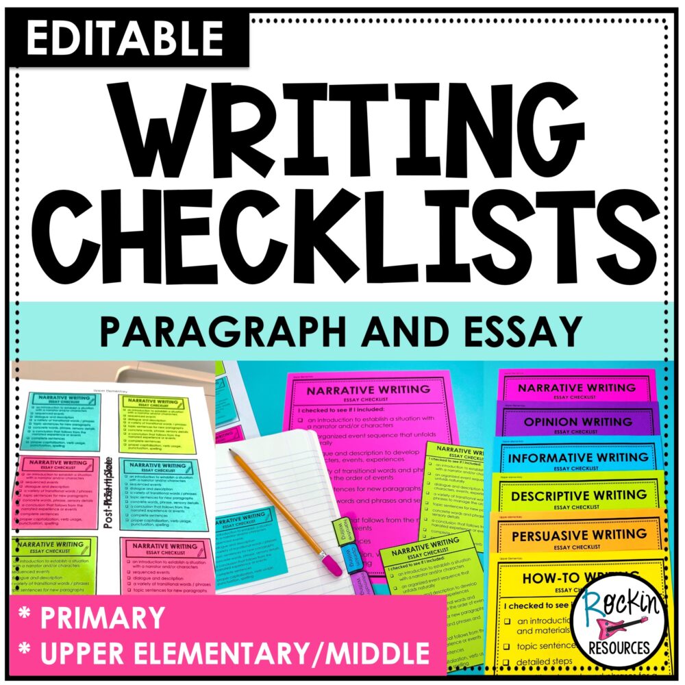 Writing Checklists EDITABLE! - Rockin Resources